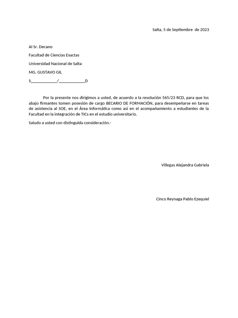 Nota Toma de Poseción Tutores Tics | PDF