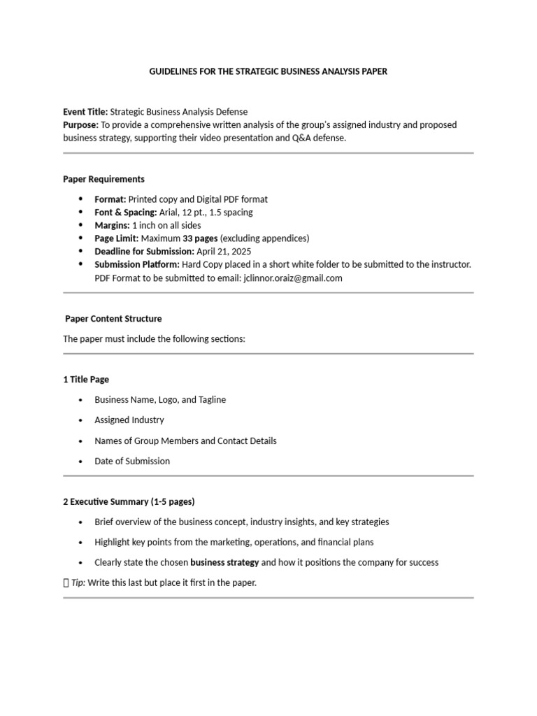 Guidelines For The Strategic Business Analysis Paper | PDF | Marketing ...