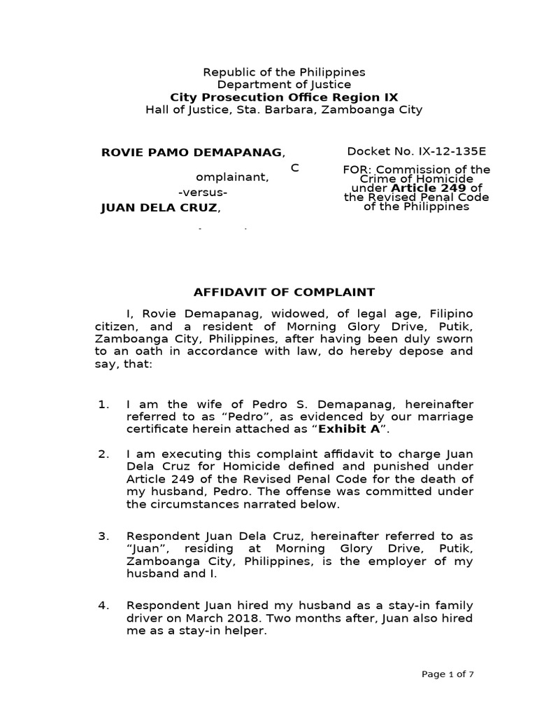 Complaint-Affidavit (ROVIE) | PDF | Affidavit | Crime Scene