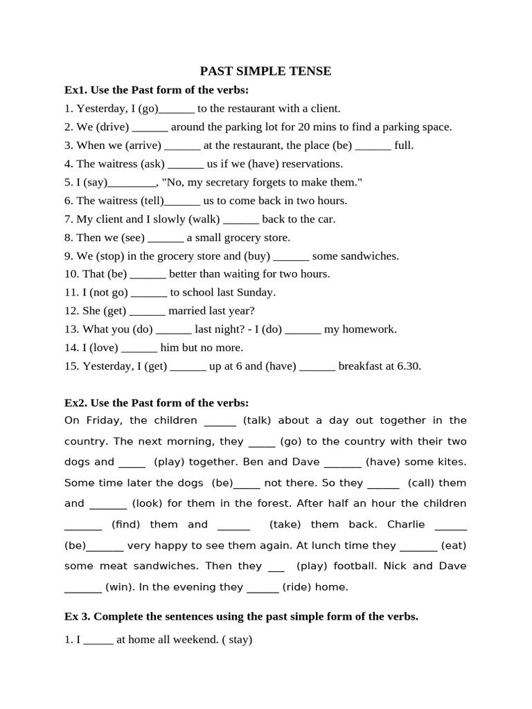 Past Simple Tense Exercises | PDF