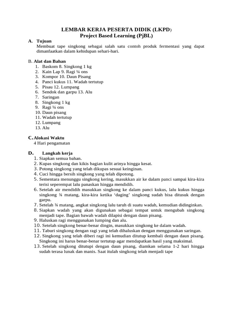 LKPD (Pembuatan Tape) | PDF