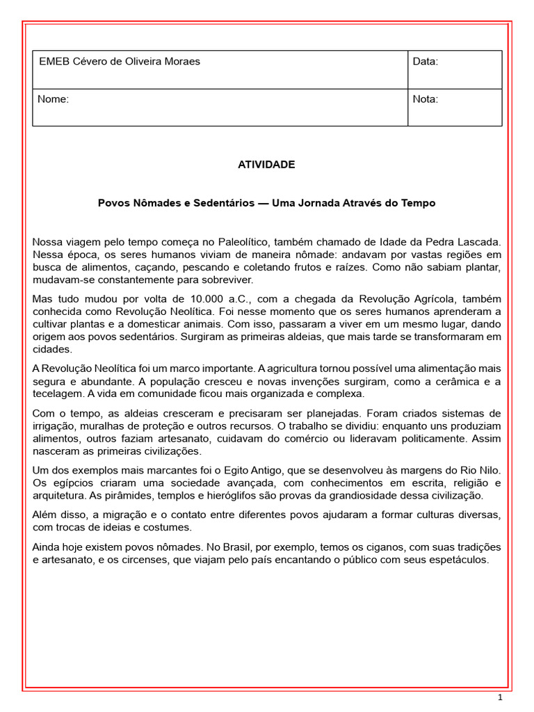 Nômades e Sedentários na História | PDF | Neolítico | Antigo Egito