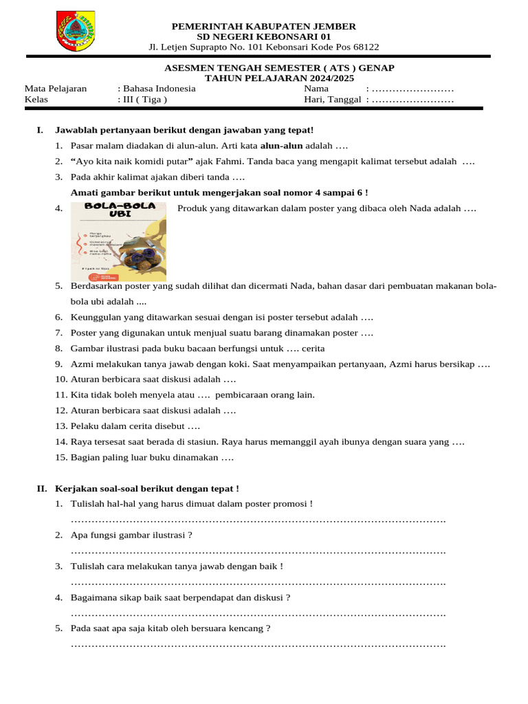 ATS Bahasa Indonesia Kelas III | PDF