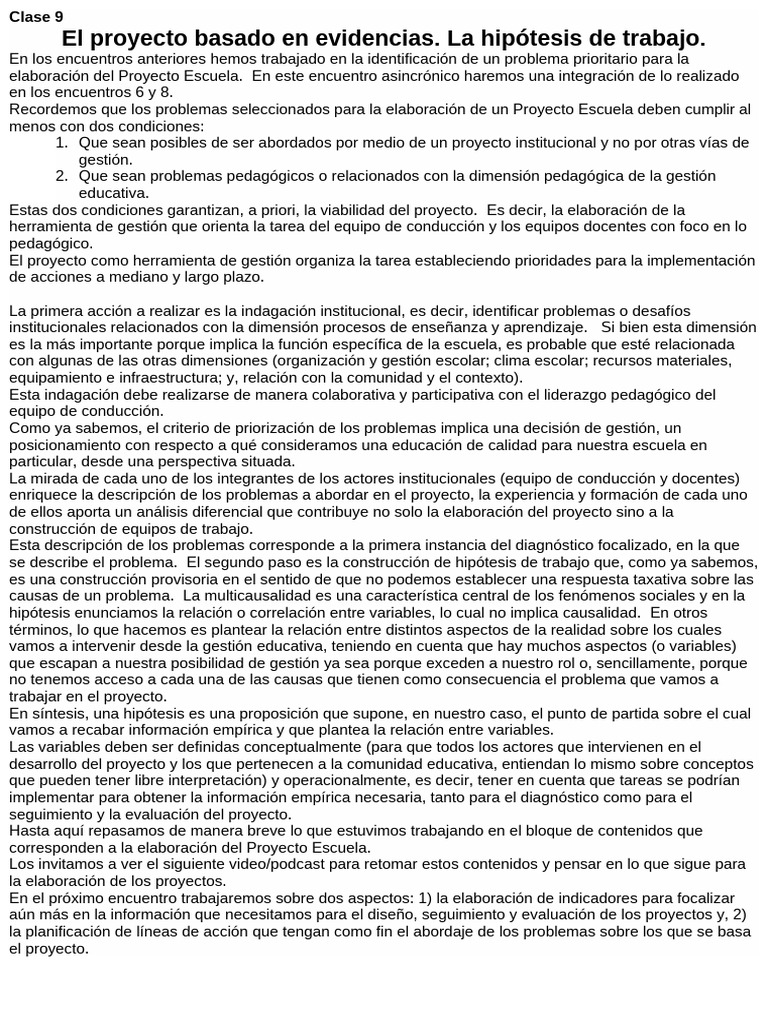 Proyecto Escuela: Hipótesis y Diagnóstico | PDF | Enseñando | Hipótesis