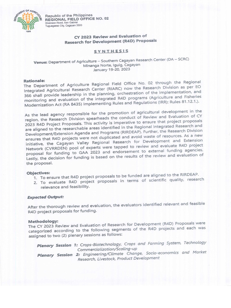 CY2023 Review and Evaluation of R4D Proposals Synthesis | PDF