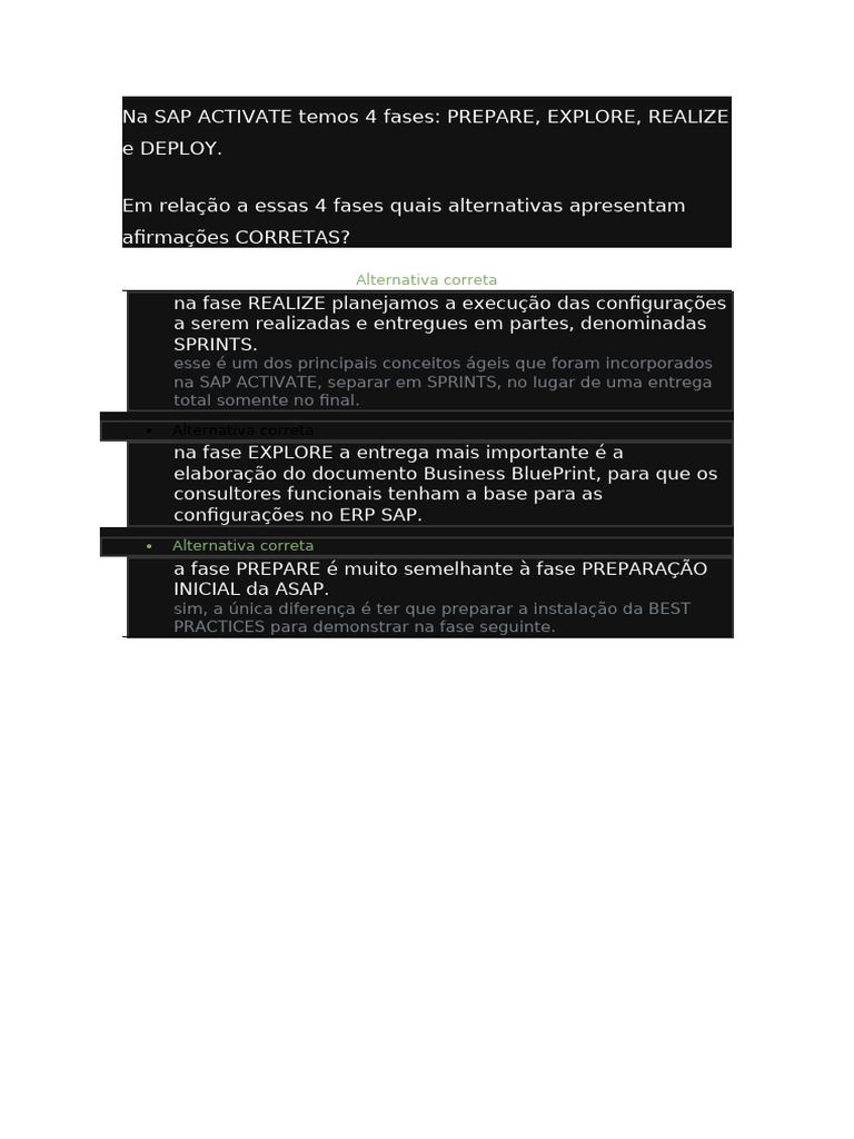 Fases da Metodologia SAP Activate | PDF