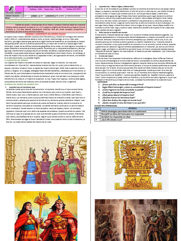 Origen Del Imperio Inca 2do Secundaria | PDF | Imperio Inca | Andes