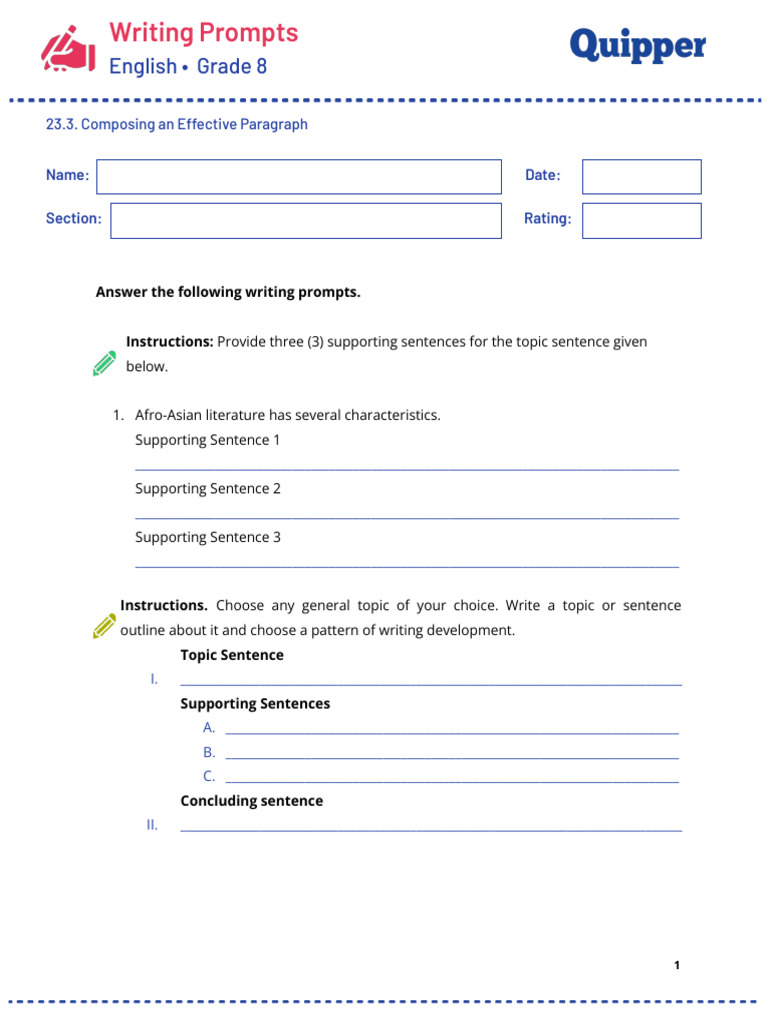 Grade 8 Writing Prompts Guide | PDF | Linguistics | Human Communication