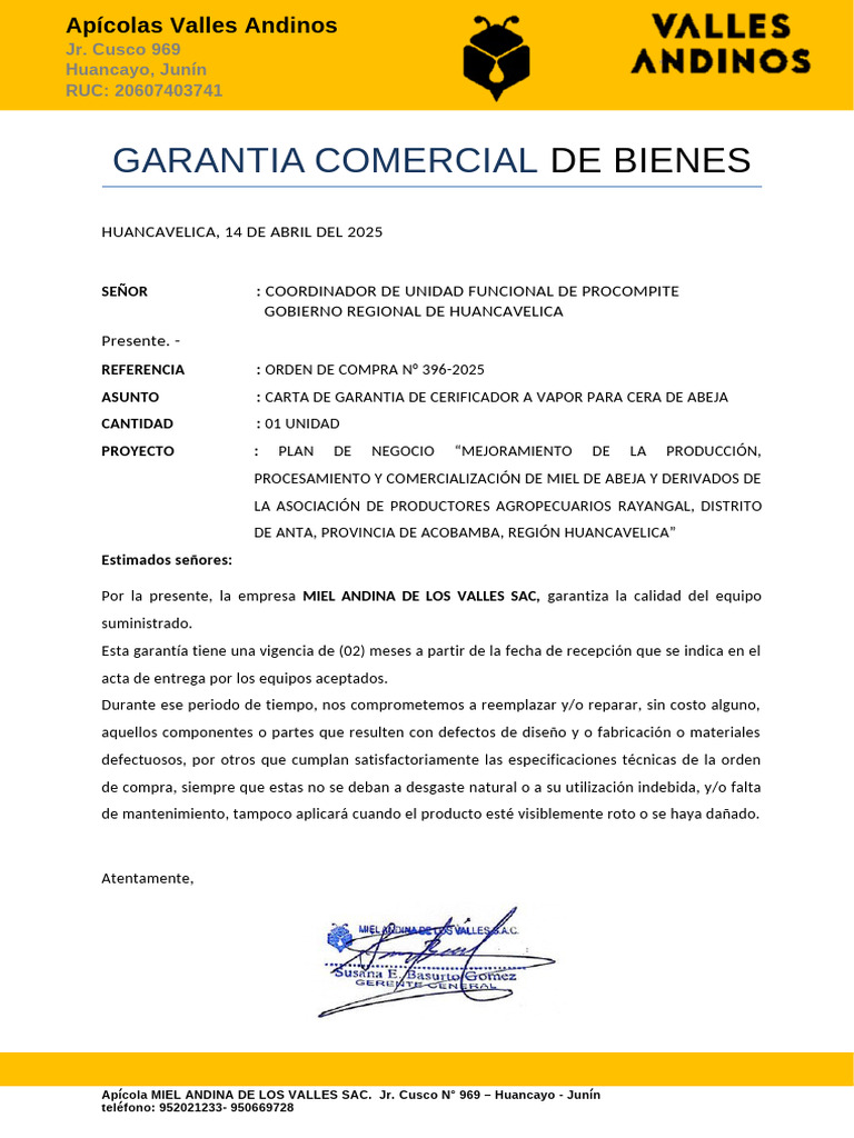 Carta Garantia Oc 396 | PDF