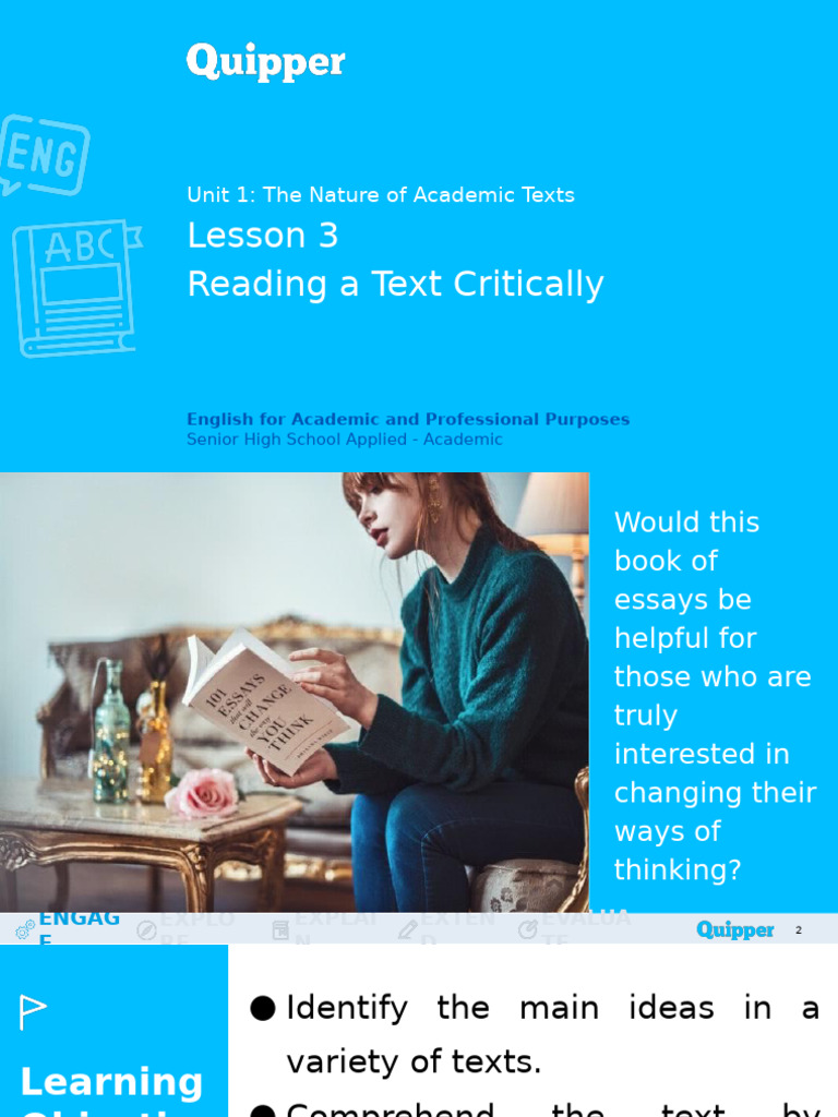 EAP11_12_Unit 1_Lesson 3_Reading a Text Critically (2) | PDF | Reading Comprehension | Cognitive ...