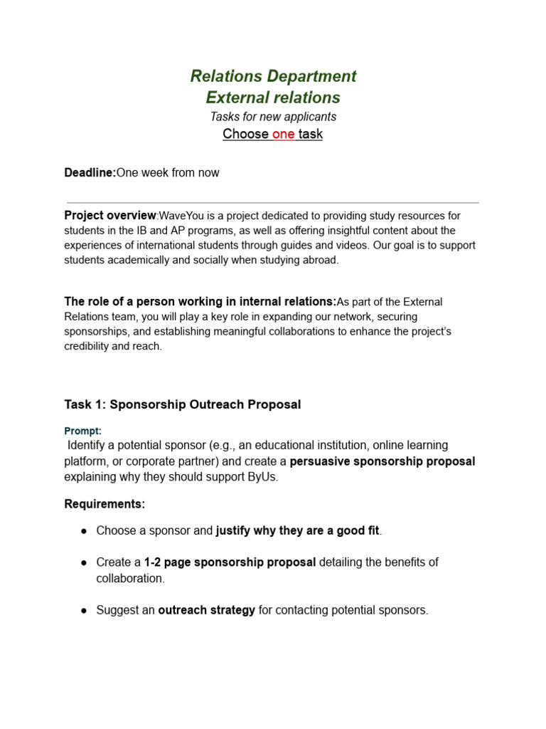 External Relations Tasks for WaveYou | PDF | Human Communication