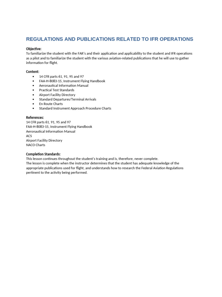 Regulations and Publications Related To IFROperations | PDF | Instrument Flight Rules | Visual ...