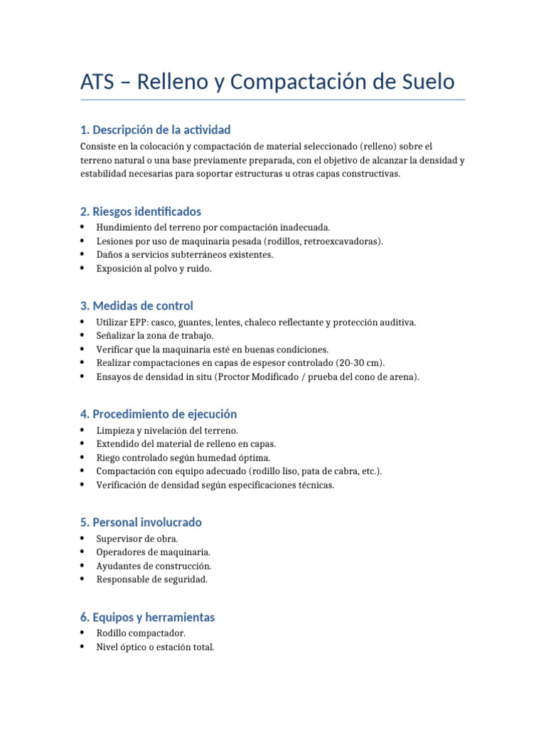 Relleno y Compactación de Suelo ATS | PDF
