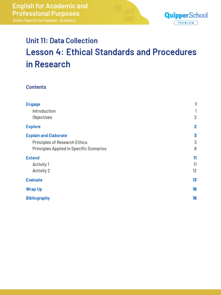 PDF (SG) - EAP 11 - 12 - UNIT 11 - LESSON 4 - Ethical Standards and Procedures in Research | PDF ...