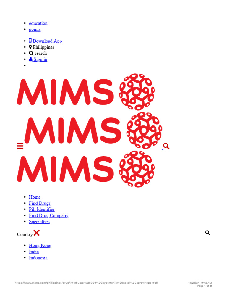 Humer 050 Hypertonic Nasal Spray - Dosages and Ingredients - Full ...