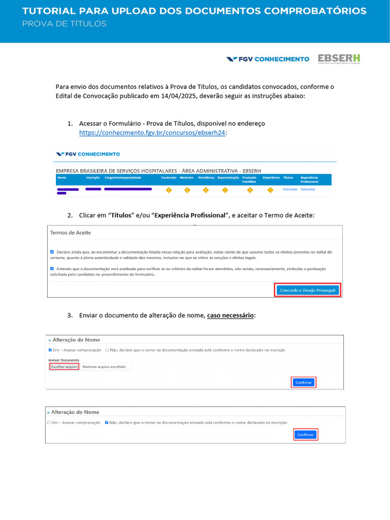 Tutorial Envio Dos Documentos Prova de Titulos Ebserh 08.04.25 | PDF