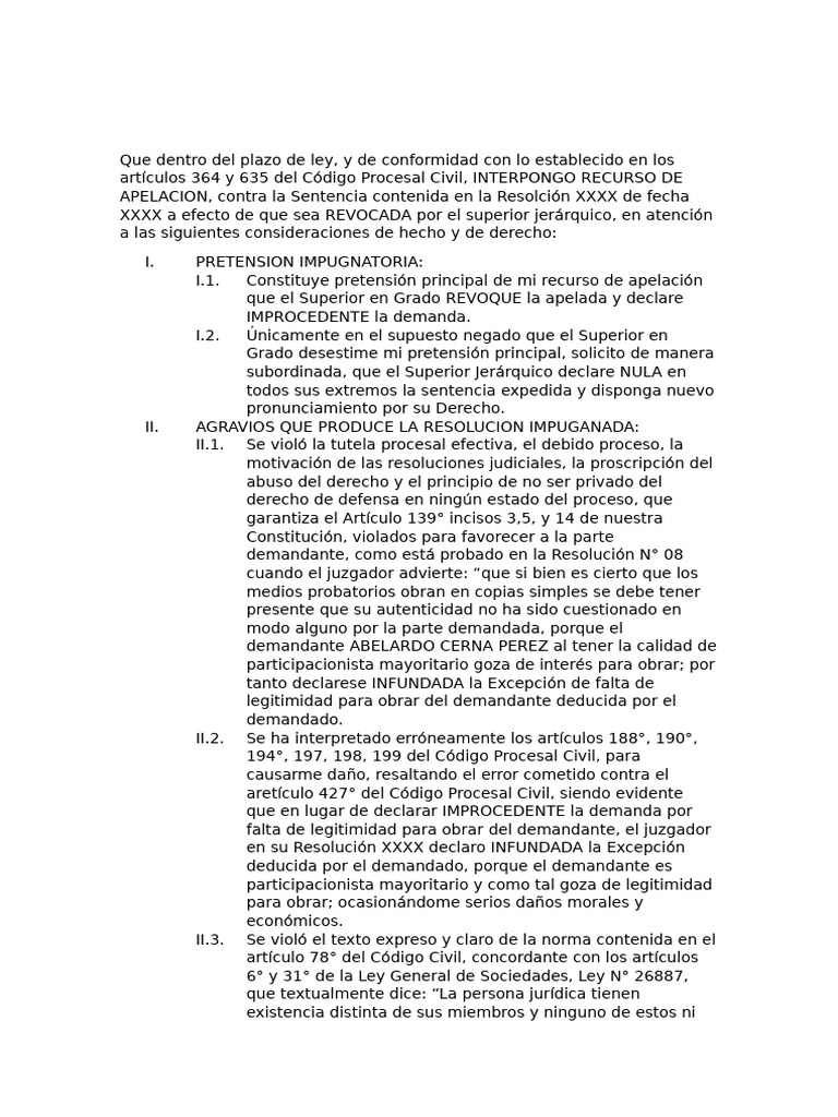 Modelo de Apelacion de Sentencia Desalojo | PDF | Ley procesal | Caso ...
