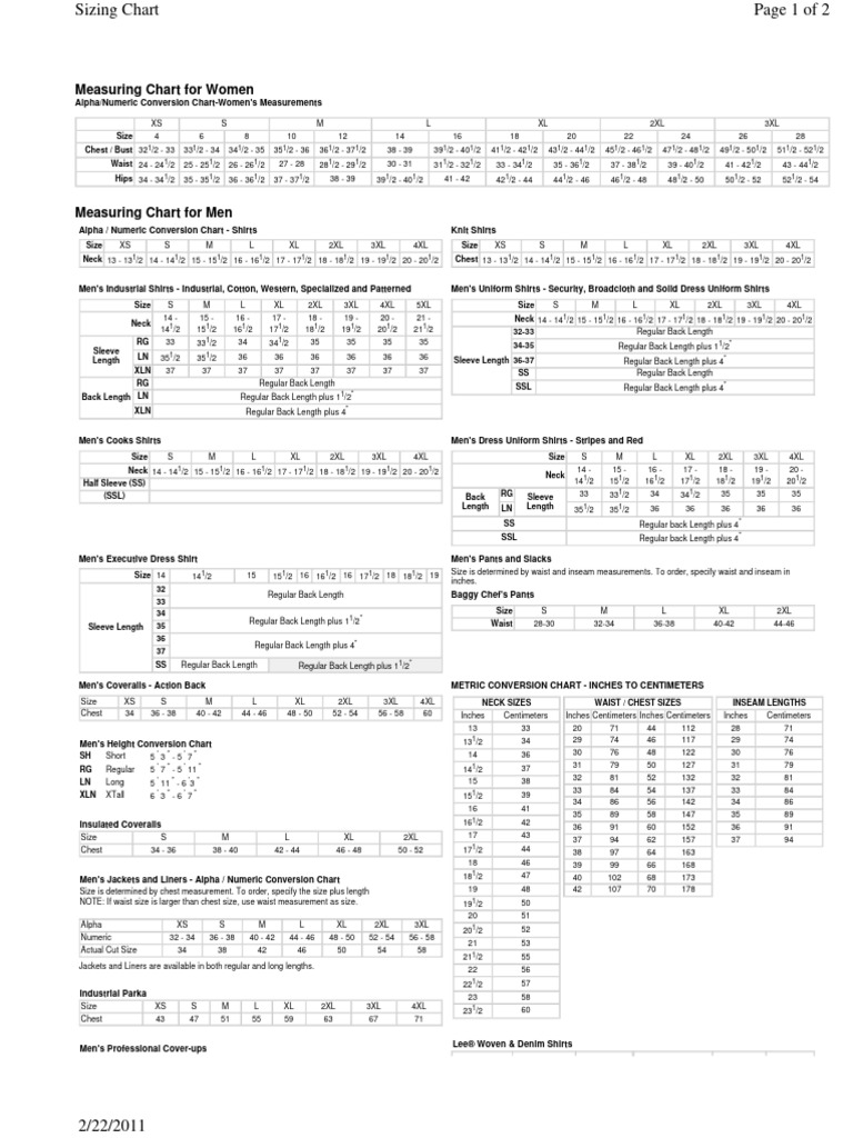 Women's and Men's Size Conversion Chart | PDF | Shirt | Clothing