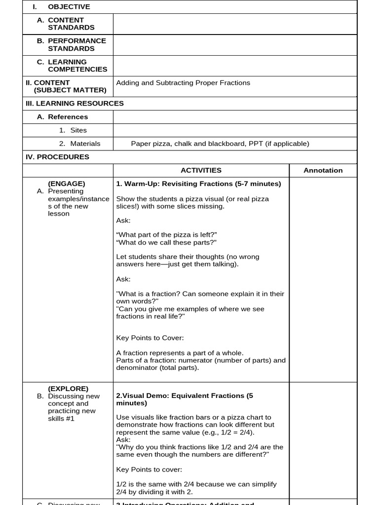 Teaching Proper Fractions: Lesson Plan | PDF