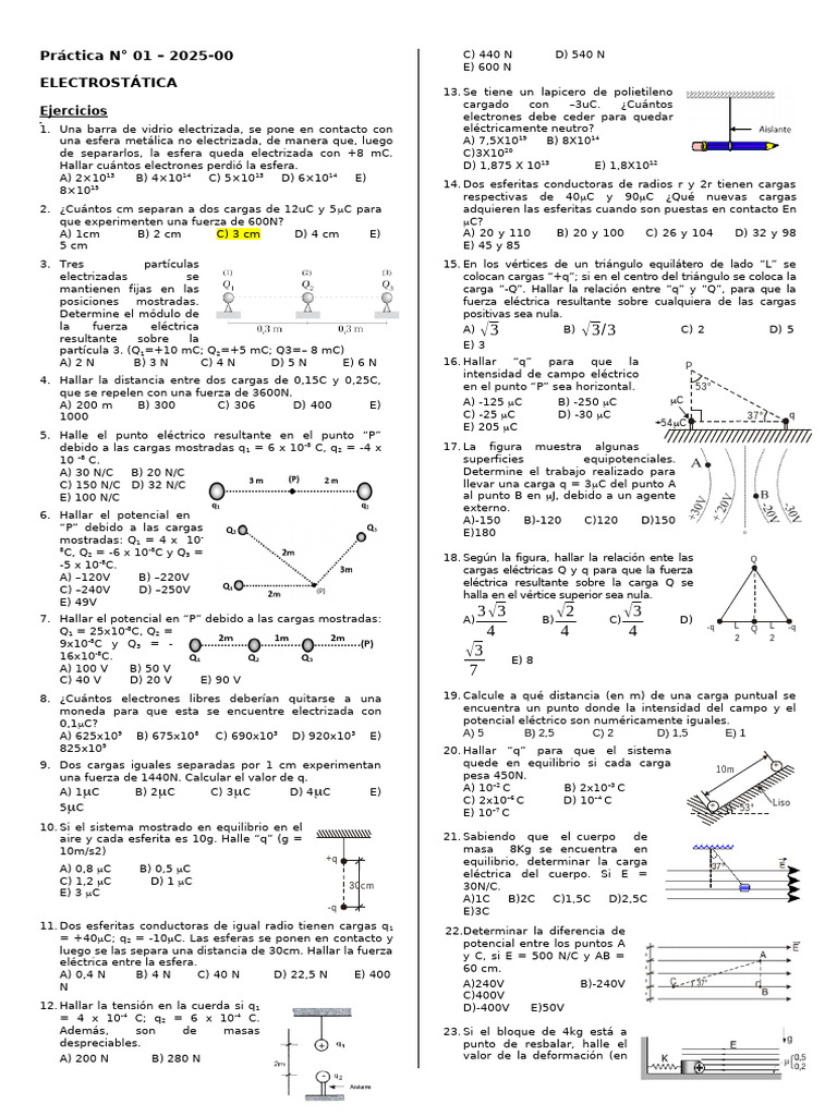 FISICA II - ELECTROSTATICA - NIVELACIÓN 2025-00 | PDF | Electrostática ...