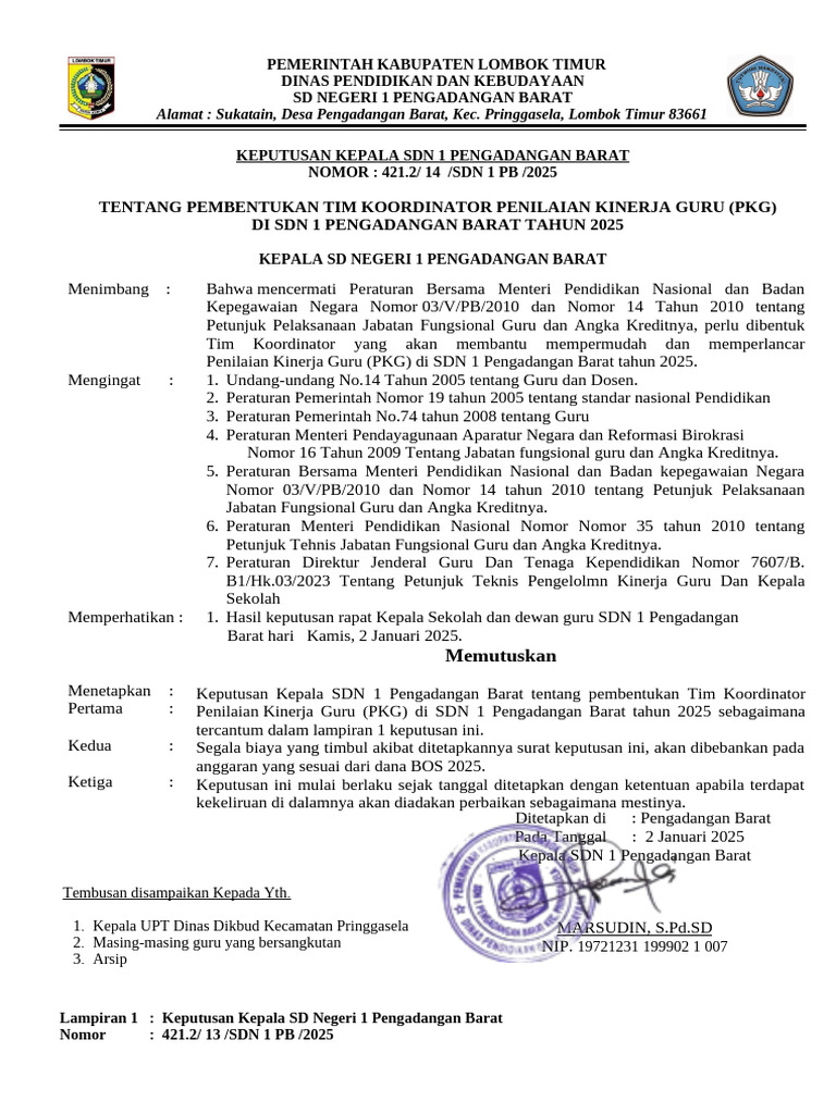 SK Koordinator PKG 2025 | PDF