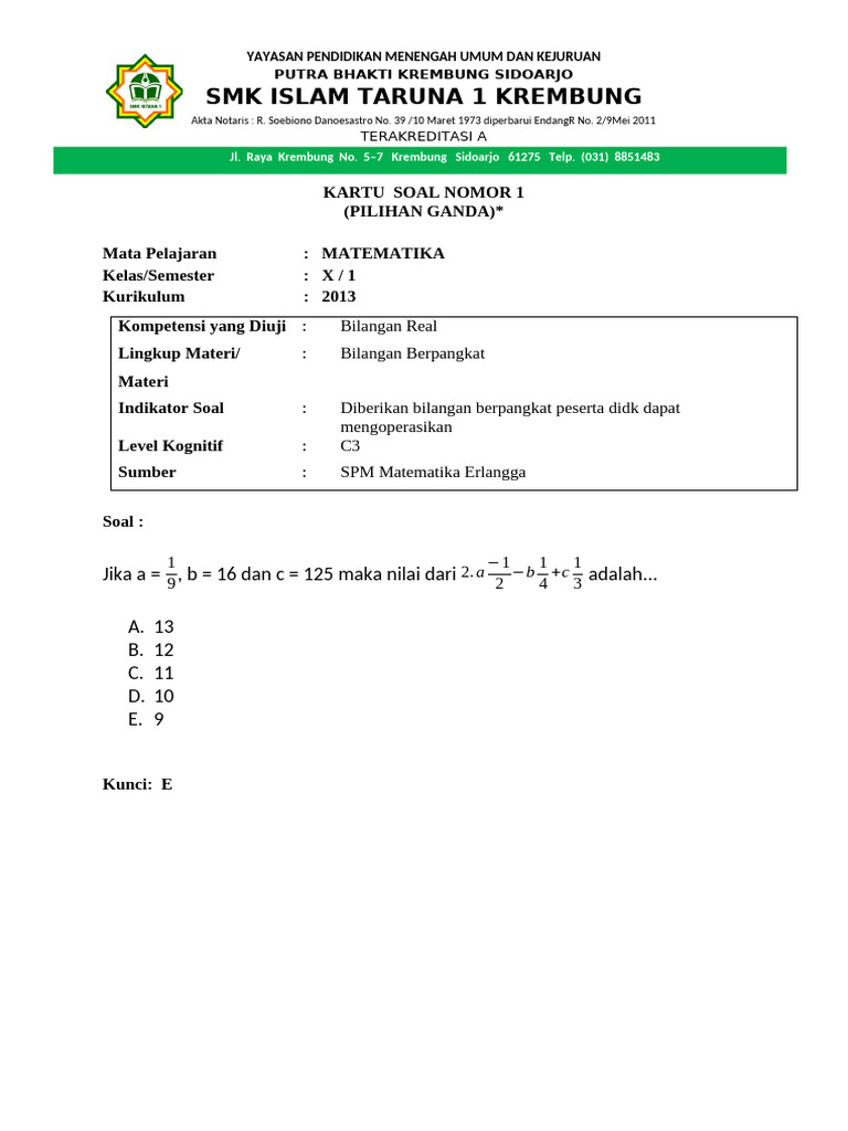 Contoh Kartu SoaL USP | PDF