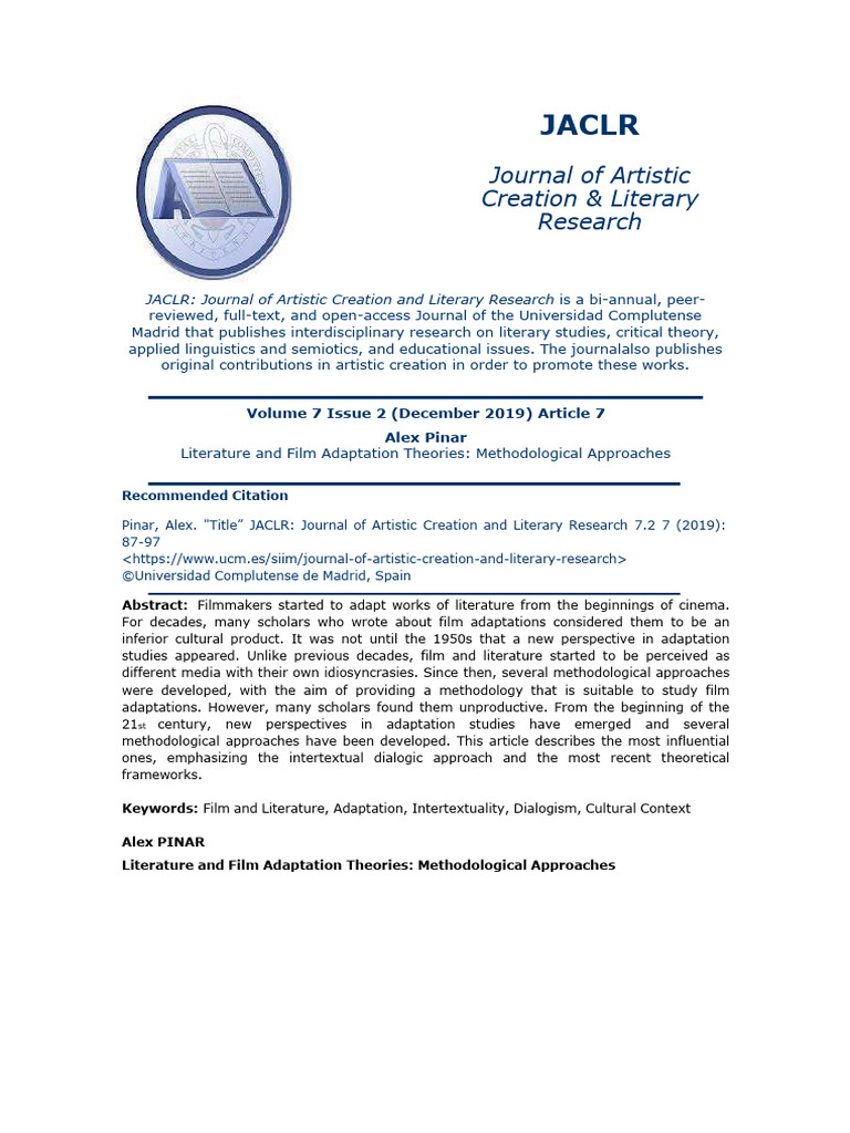 Literature and Film Adaptation Theories | PDF | Intertextuality