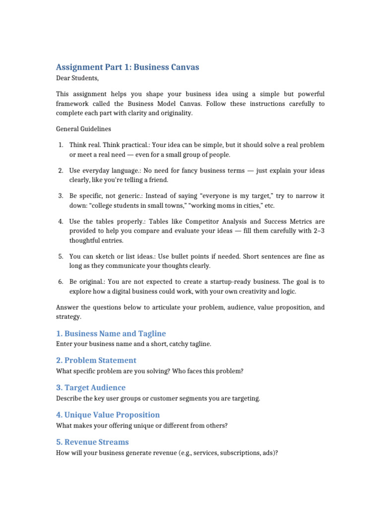 Business Model Canvas Assignment Guide | PDF