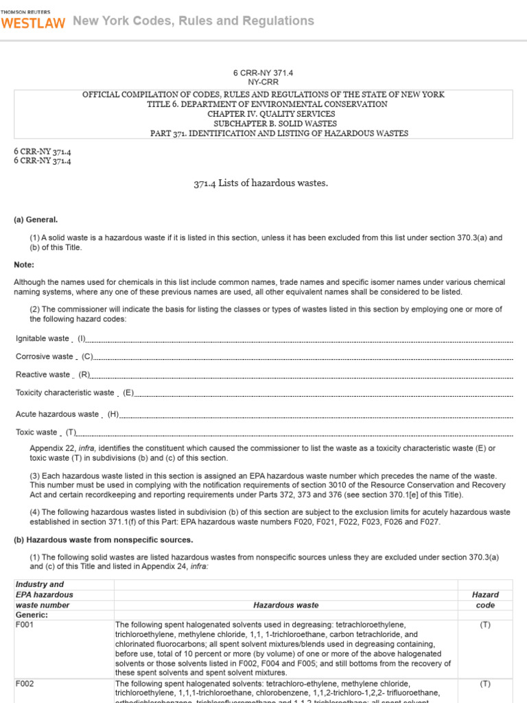 371.4 Lists of Hazardous Wastes. | PDF | Waste | Water Purification