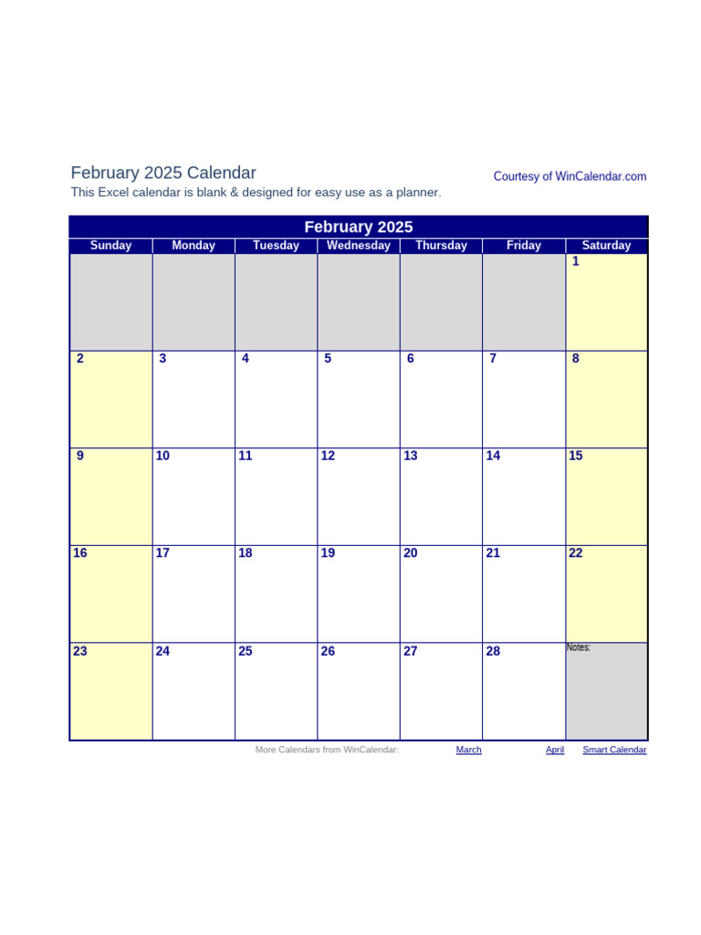 Blank February 2025 Calendar | PDF