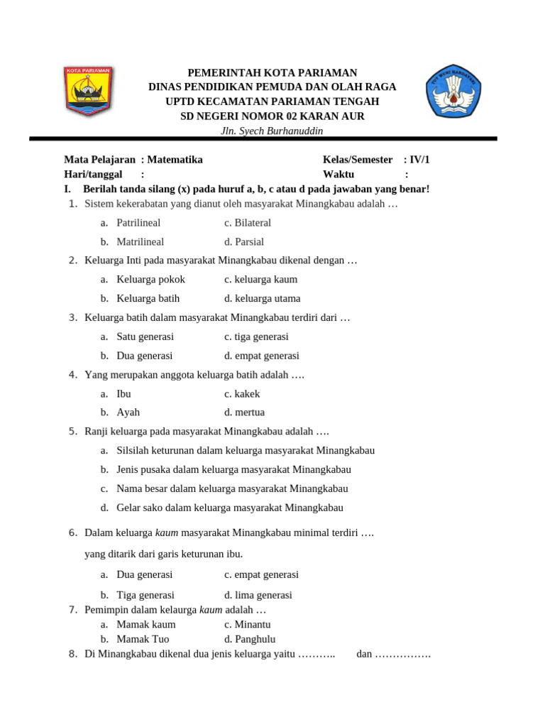 Soal UAS BSM Kelas IV | PDF