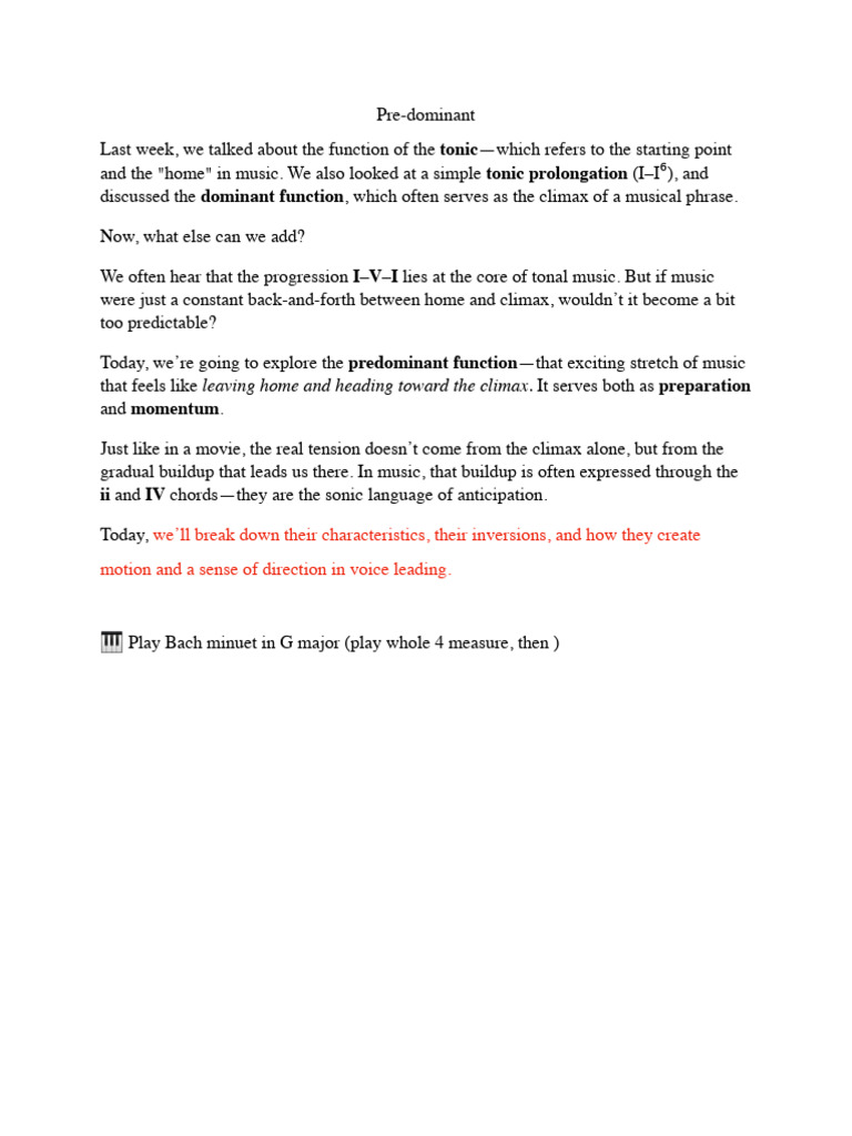 Tonic Tonic Prolongation Dominant Function: Leaving Home and Heading ...