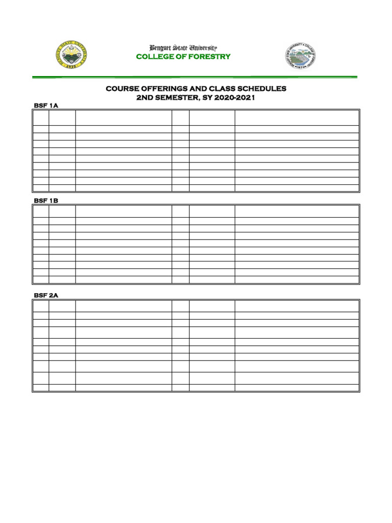 20-2 BSF Course Offerings & Class Schedules | PDF | Forestry | Ecology