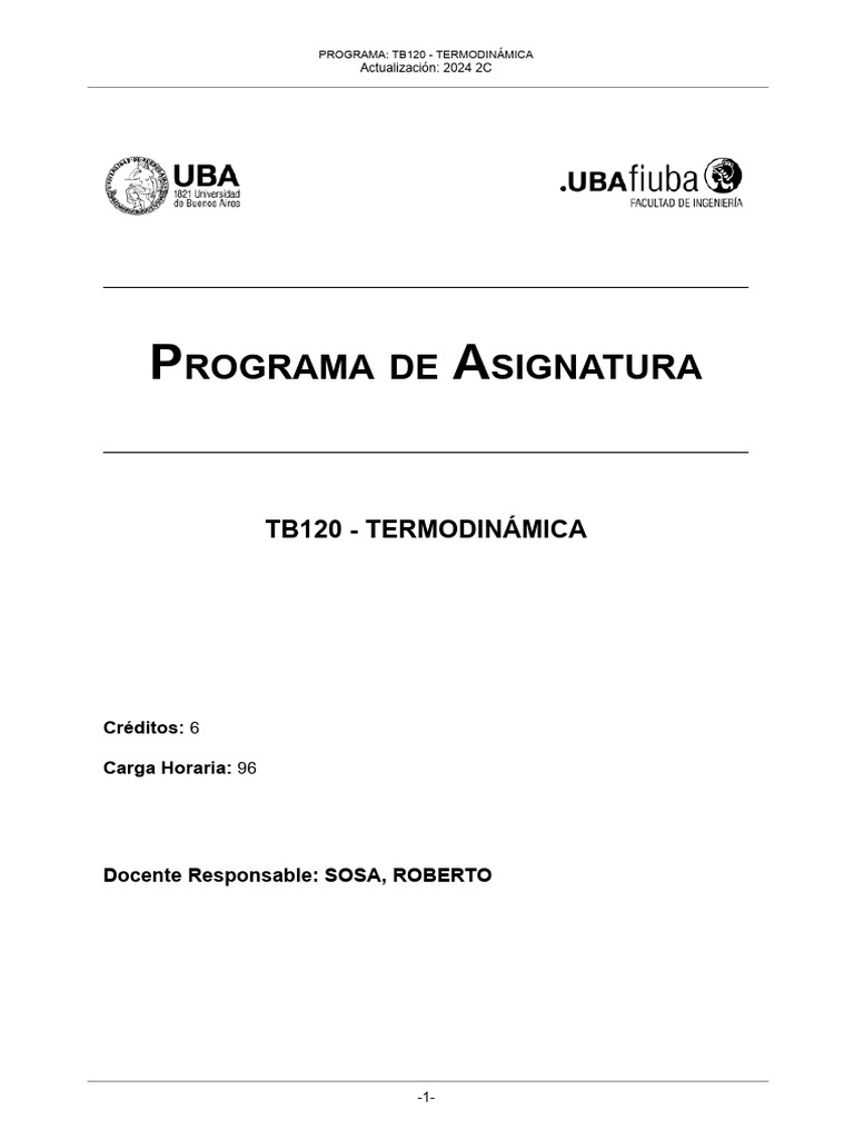 Plan de Estudios Fiuba | PDF | Ejercicio | Termodinámica