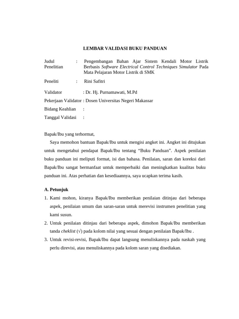 Lembar Validasi Buku Panduan | PDF