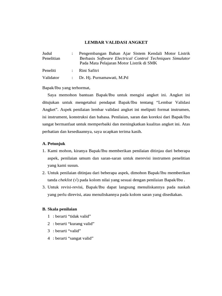 Lembar Validasi Angket | PDF