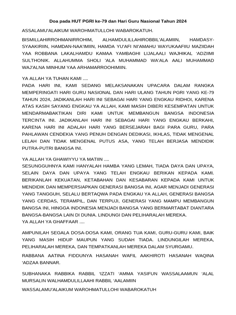4. Doa Upacara HUT PGRI dan HGN tahun 2024 | PDF