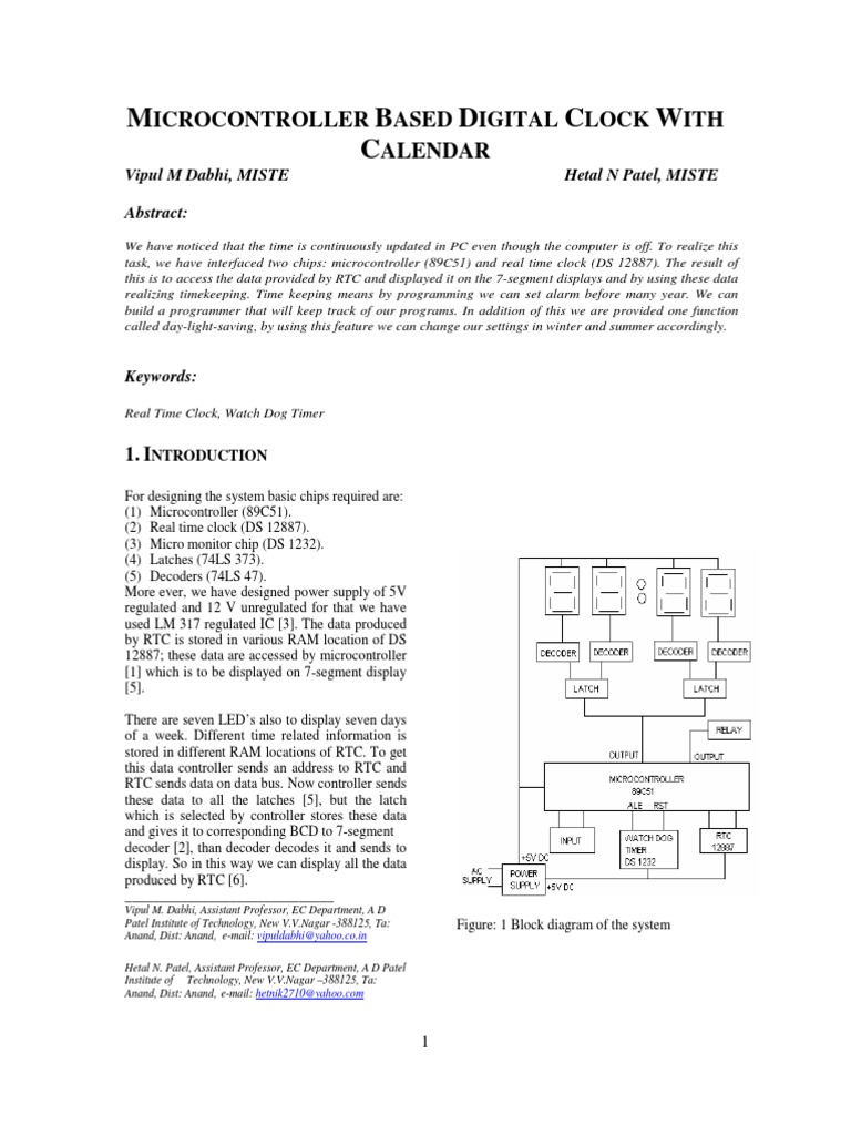 Micro Controller Based Digital Clock With Calendar Pdf Random