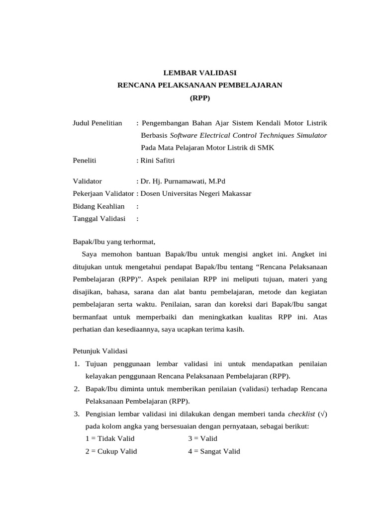 LEMBAR VALIDASI rpp | PDF