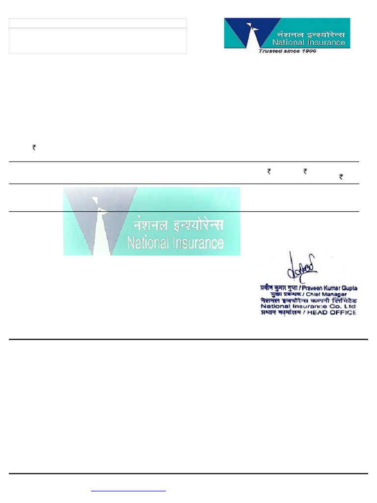 National Insurance Liability Policy Receipt | PDF