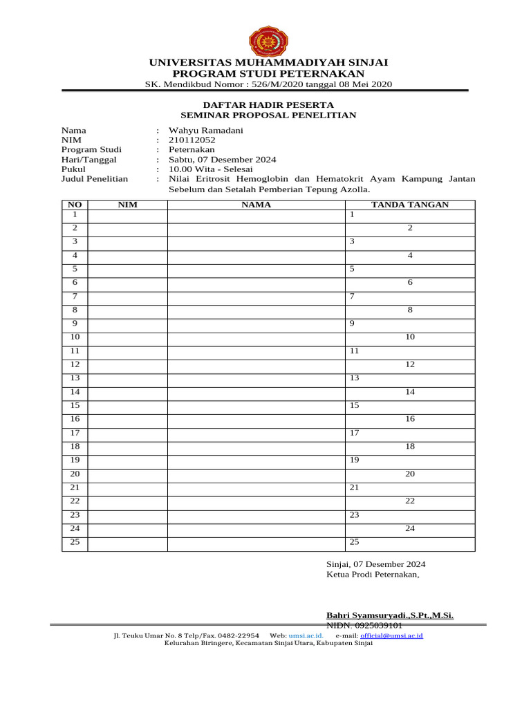 DAFTAR HADIR SEMINAR PROPOSAL baru | PDF