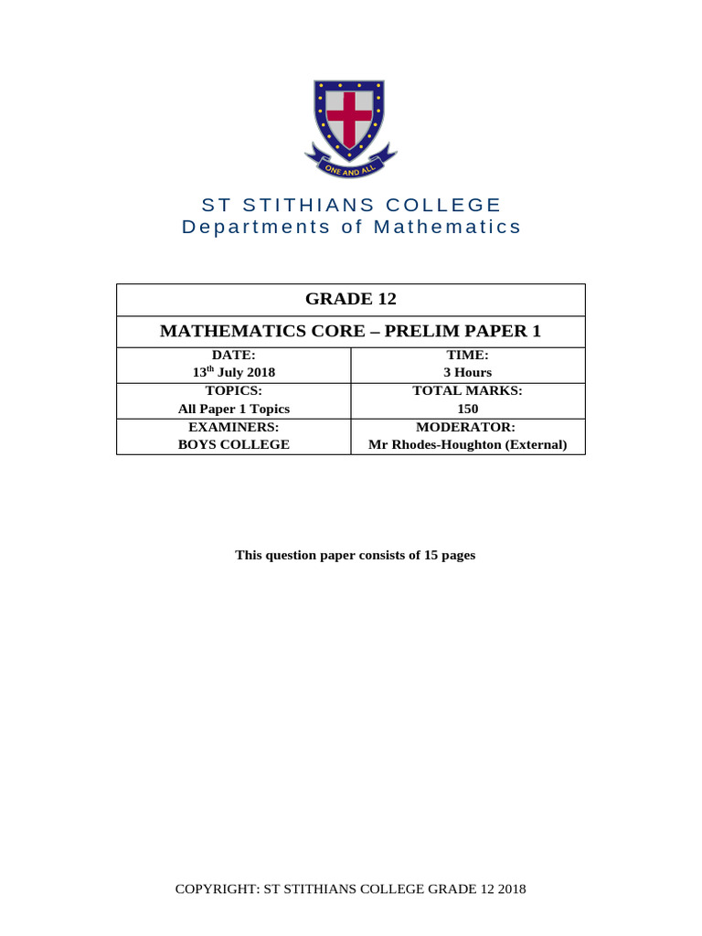 Grade 12 Mid-Year Preliminary Paper 1 2018 - FINAL | PDF | Asymptote ...