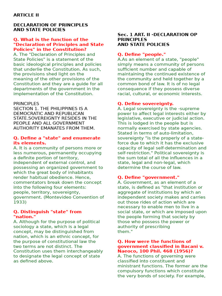 Consti 1 Reviewer - Article Ii | PDF | Constitution | Sovereignty