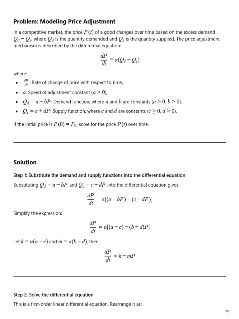 Price Adjustment Dynamics Explained | PDF | Demand | Equations