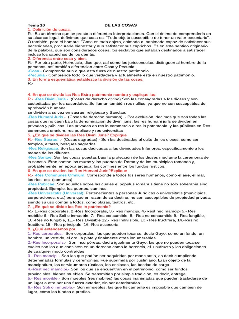 Definición y Clasificación de Cosas Jurídicas | PDF | Posesión (Ley ...