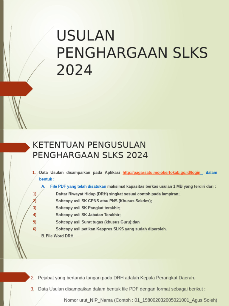 Usulan Penghargaan Slks 2024 | PDF