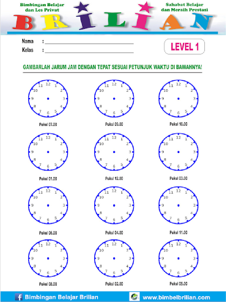 membaca jam analog level 1 | PDF