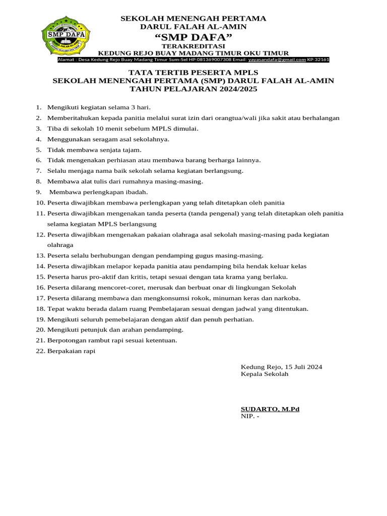 Tata Tertib Peserta MPLS | PDF