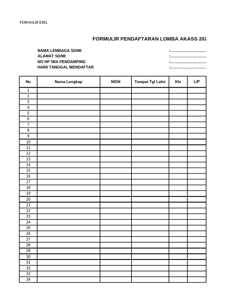 Formulir Rekap Pendaftaran Akass 2025 | PDF