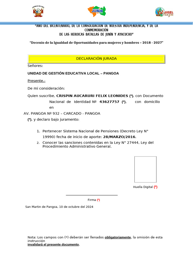 Anexo 7 - Declaración Jurada ONP | PDF